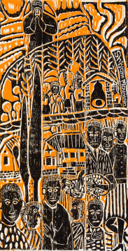 Shiyane Mountain (orange) by John Muafangejo | Strauss & Co