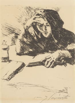 Cowled Figure Reading by Lovis Corinth | Strauss & Co