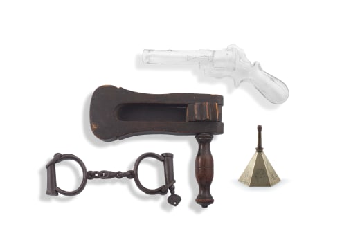 A policeman's wooden rattle, circa 1860 | Strauss & Co