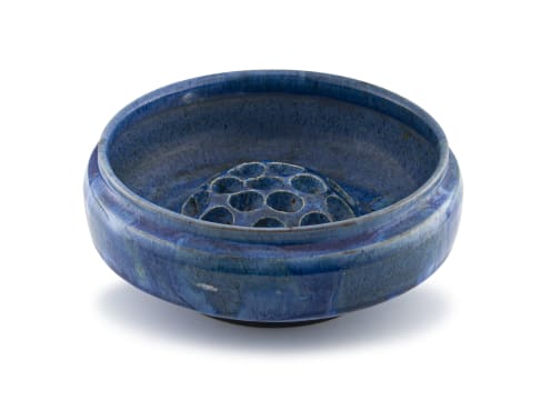 A Linn Ware mottled blue-and-green-glazed bowl circular, with moulded ...