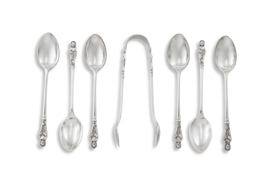 A set of six silver Apostle spoons and tongs, John Round, Sheffield ...