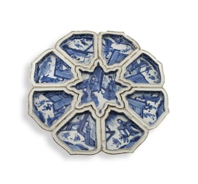 A Chinese blue and white condiment set, Qing Dynasty, Kangxi period ...