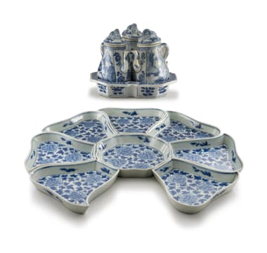 A Chinese Export blue and white condiment set, Qing Dynasty, 18th ...