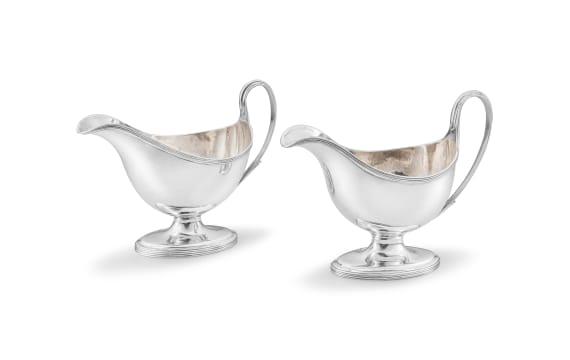 A near pair of George III silver sauceboats, Henry Chawner and Henry ...