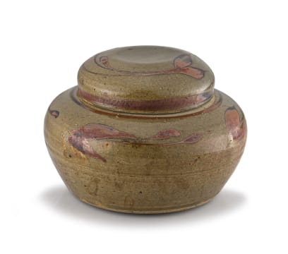 A stoneware jar and cover, Tim Morris, 1941-1990 the ovoid body with ...