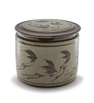 A covered stoneware jar, Tim Morris, 1941-1990 | Strauss & Co