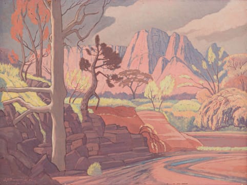 Landscape with Mountains and Trees by Jacob Hendrik Pierneef | Strauss & Co