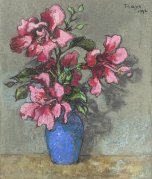 Dubbel Hibiscus in Blue Vase (sic) by Conrad Theys | Strauss & Co