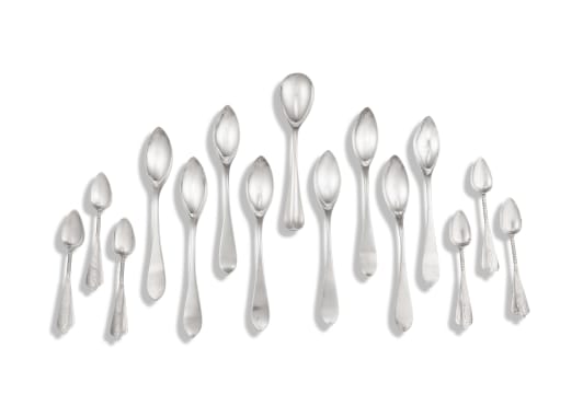 A set of eight Dutch silver grapefruit spoons, maker's mark worn ...