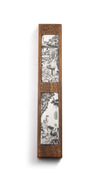 A Chinese ivory inlaid wooden scroll weight, Qing Dynasty 18th/19th ...