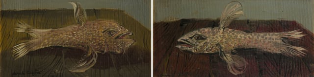 Monster Fish, Still Life on a Wooden Table No 15, two by Pink and Grey ...