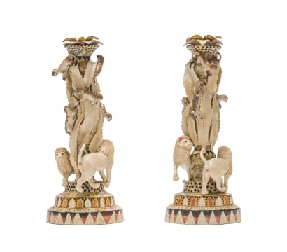 Candlesticks with lions and vervet monkeys, two by Ardmore Ceramic ...
