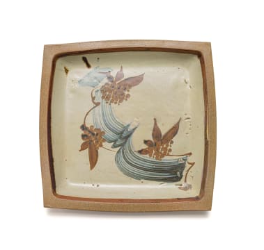 Large squared shaped platter with abstract floral motif by Tim Morris ...
