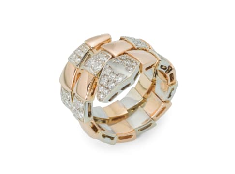 18k two-tone diamond serpent ring | Strauss & Co