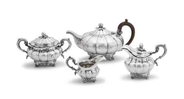 Victorian silver four-piece tea service, Joseph & Albert Savory, London ...