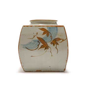 Pot with brown and blue floral motif by Tim Morris | Strauss & Co