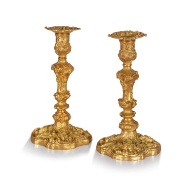 Pair of Rococo style gilt-metal candlesticks | Strauss & Co