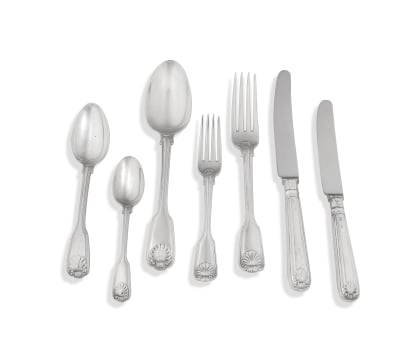 An assembled set of William IV Fiddle, Thread and Shell pattern silver ...