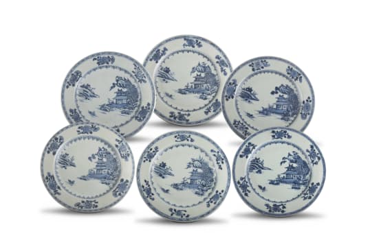 A set of six Chinese blue and white 'Nanking Cargo' porcelain plates ...