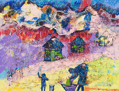 Landscape with Figures in Front of Houses by Gabriel Tsolo | Strauss & Co