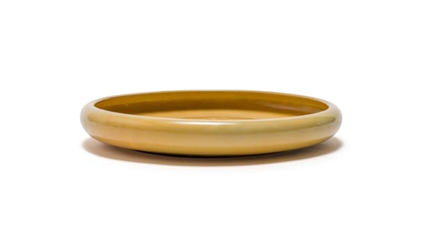 Shallow yellow bowl with rounded rim by Linn Ware/Ceramic Studio ...