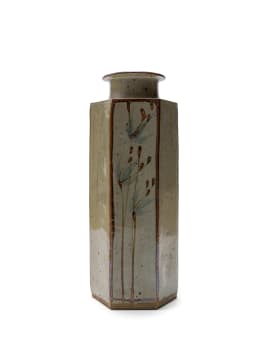 Hexagonal vase with floral decoration by Tim Morris | Strauss & Co