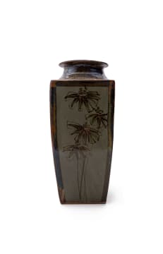 Tall rectangular vase with floral decoration by Tim Morris | Strauss & Co