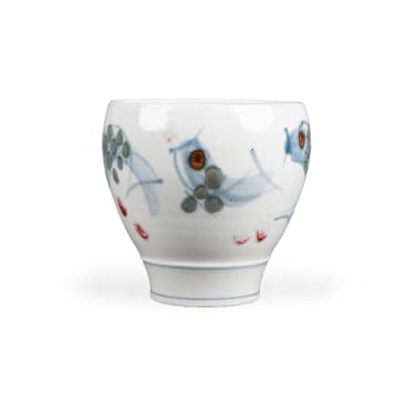 White bowl with blue fish and red spots by David Schlapobersky and ...