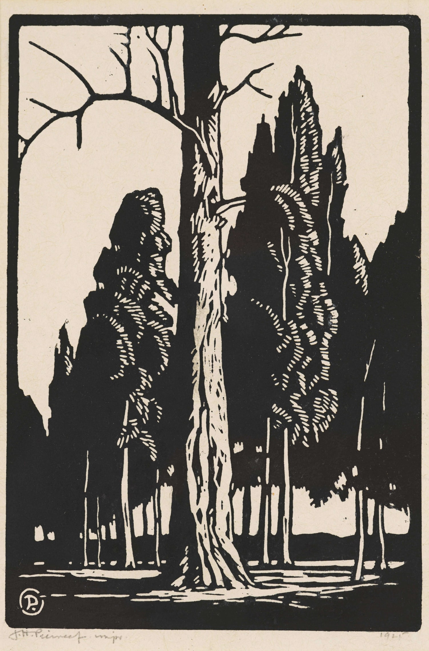 Tree Trunk and Pine Trees (Nilant 75) by Jacob Hendrik Pierneef ...