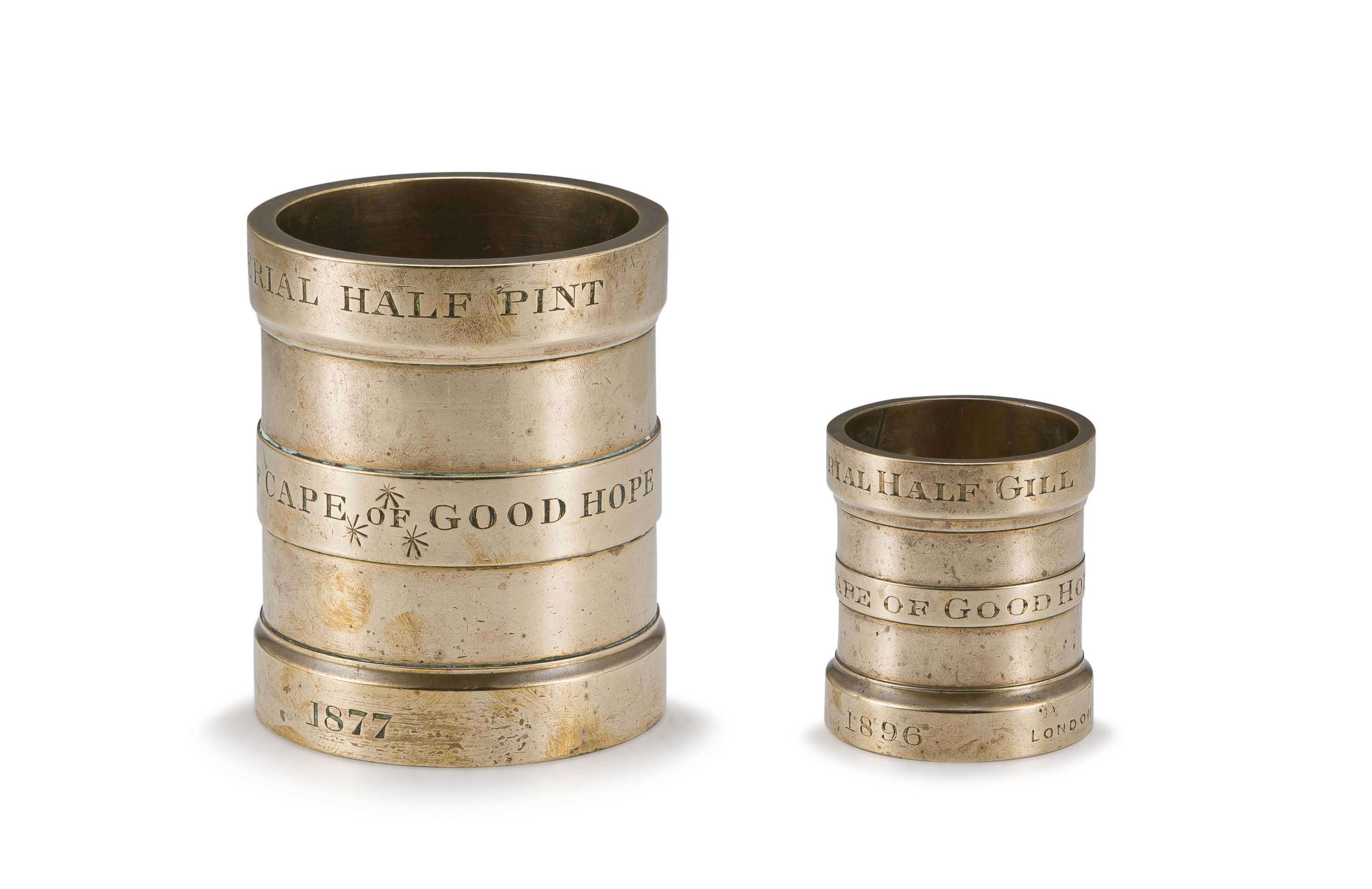 A brass Cape of Good Hope Imperial Half Pint measure, 1877 | Strauss & Co
