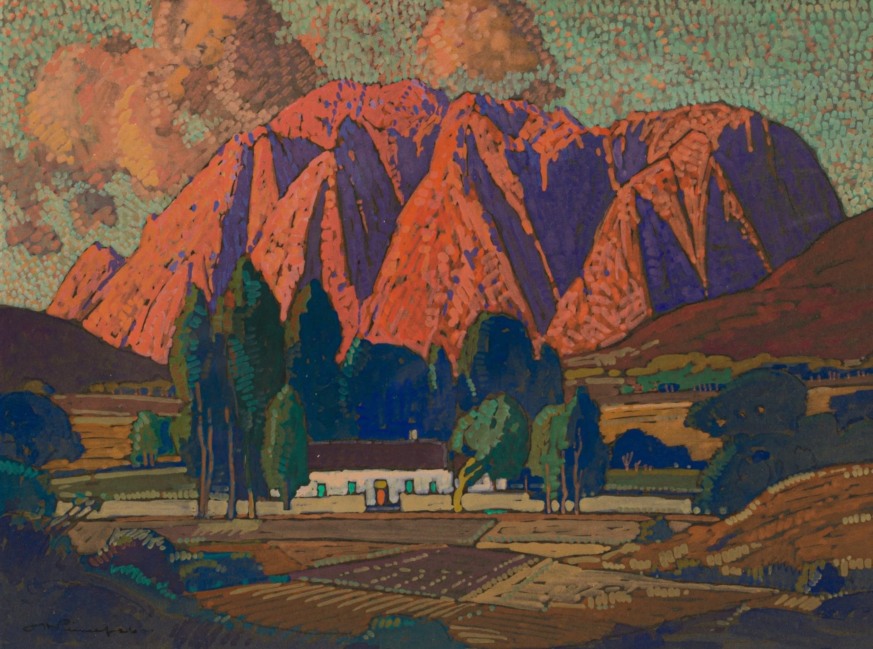 Farmhouse With Twin Peaks Beyond By Jacob Hendrik Pierneef Strauss Co Farmhouse With Twin Peaks Beyond By Jacob Hendrik Pierneef Strauss Co