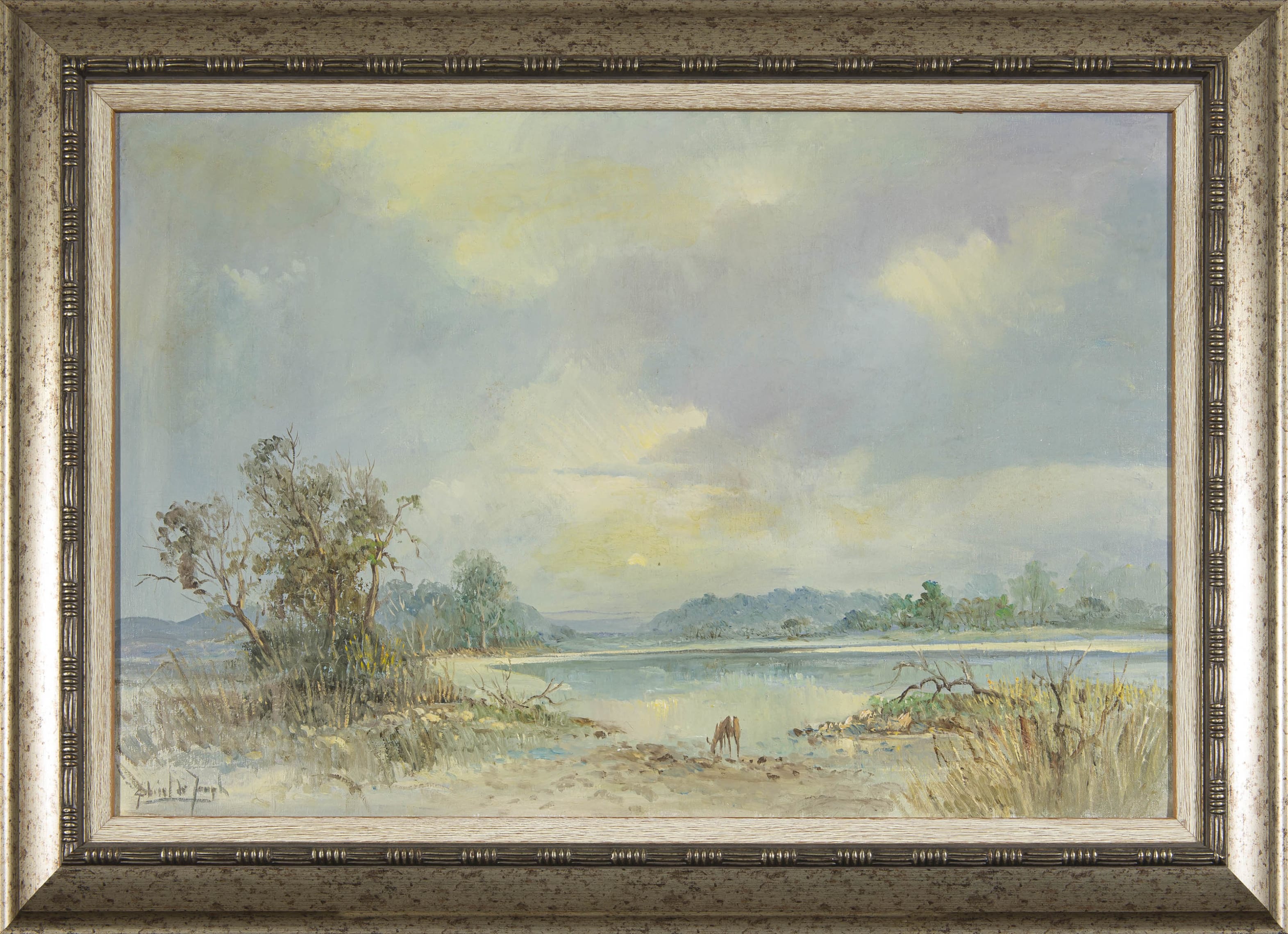 Watering Hole with lone Antelope by Gabriel de Jongh | Strauss & Co