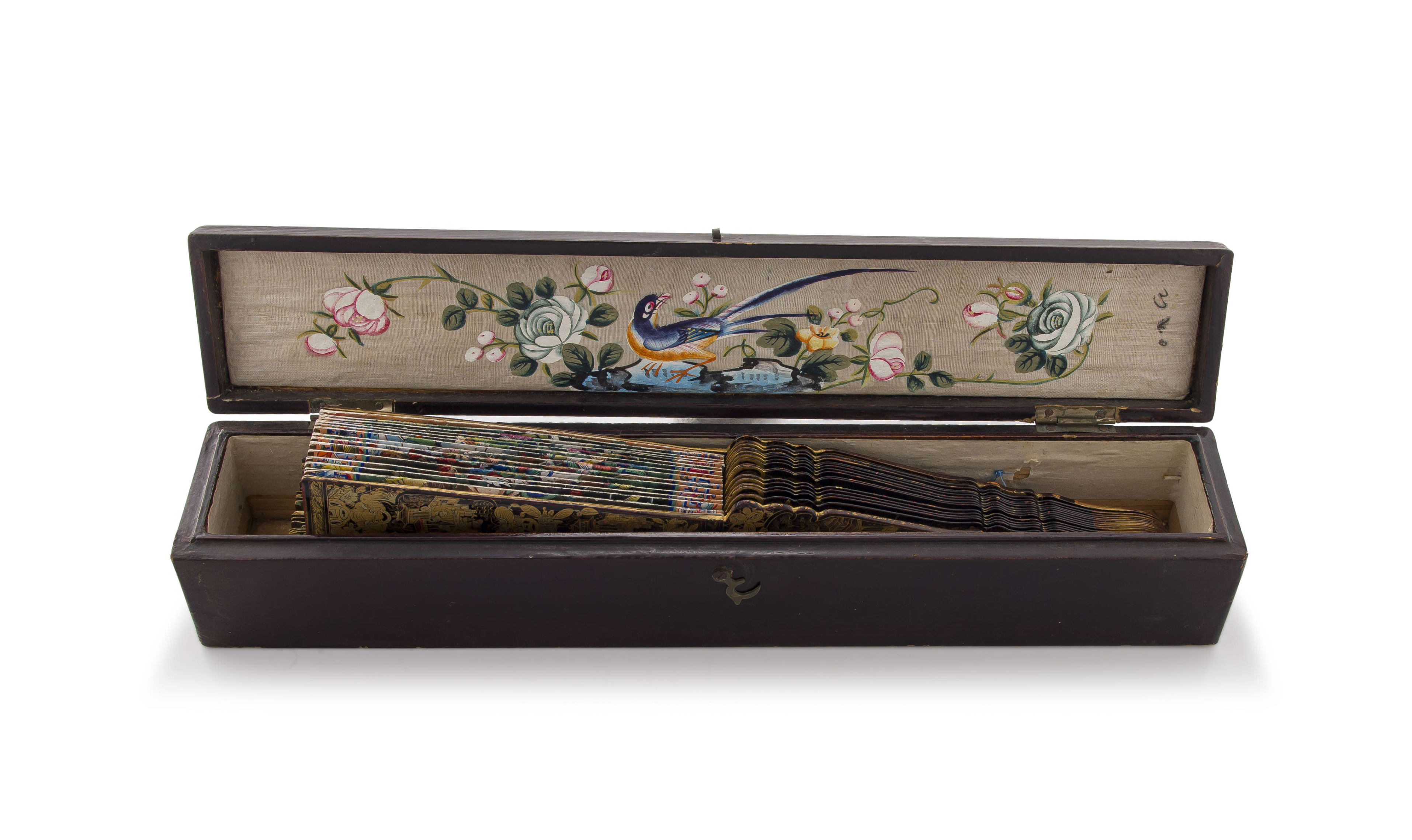 A Chinese Canton painted and lacquered paper fan, Qing Dynasty, 19th ...