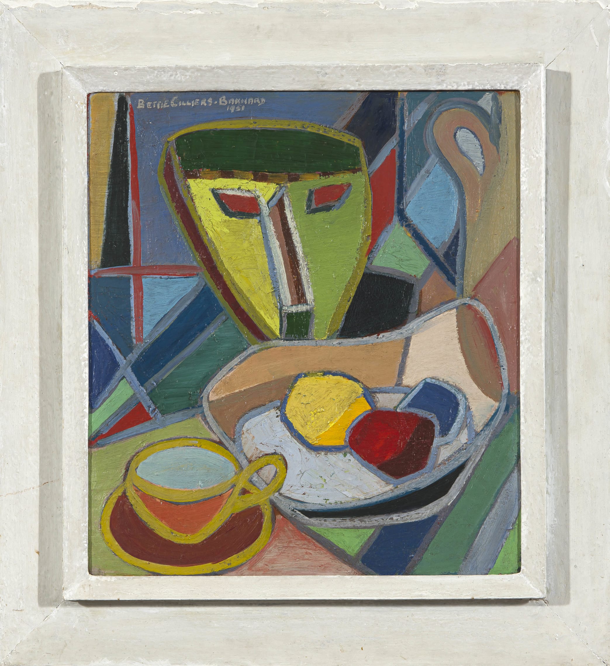 Still Life with Mask, Fruit, Cup and Saucer by Bettie Cilliers-Barnard ...