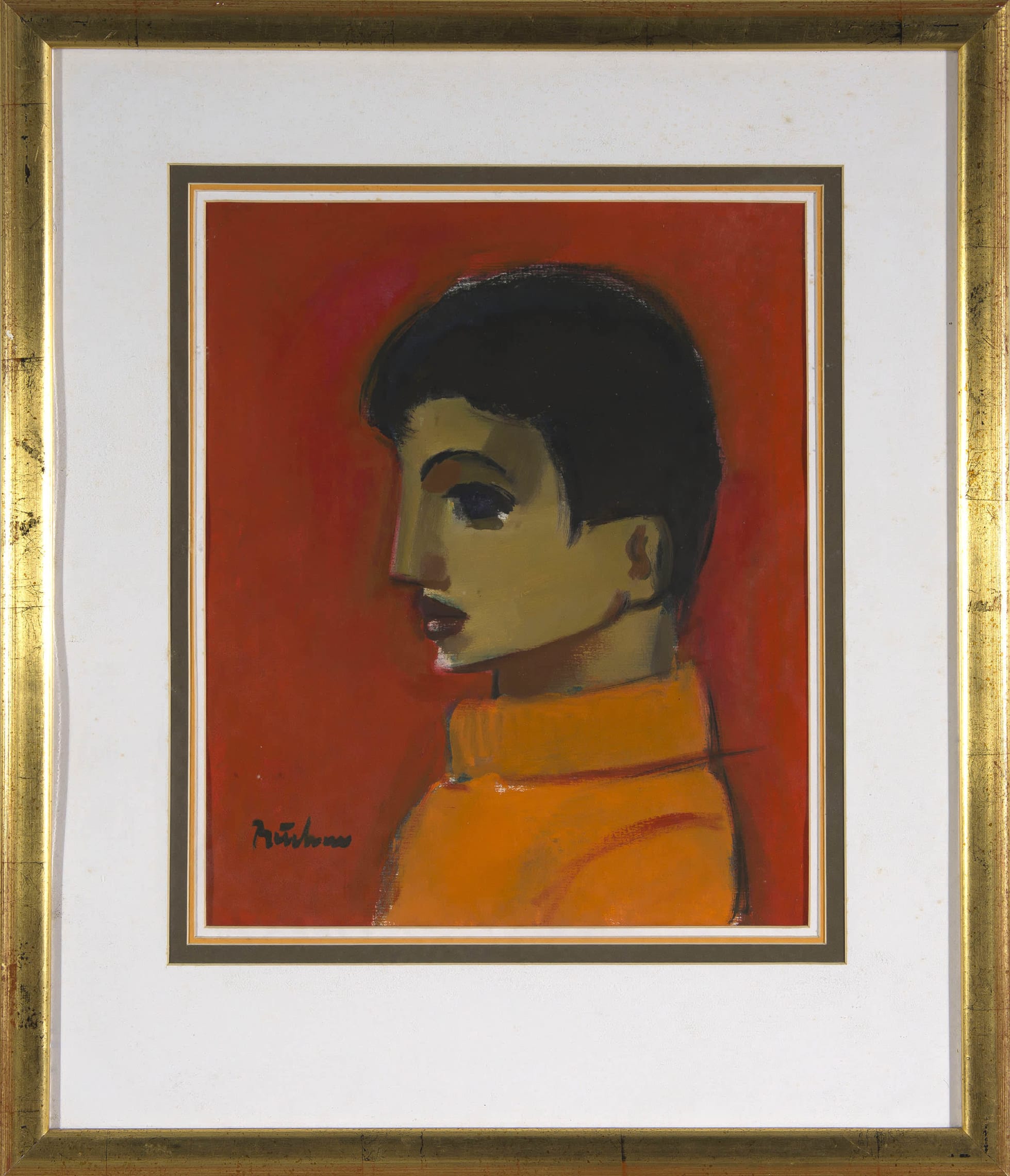 Donkerkop Seun met Oranje Trui (Dark Haired Boy with Orange Turtleneck ...