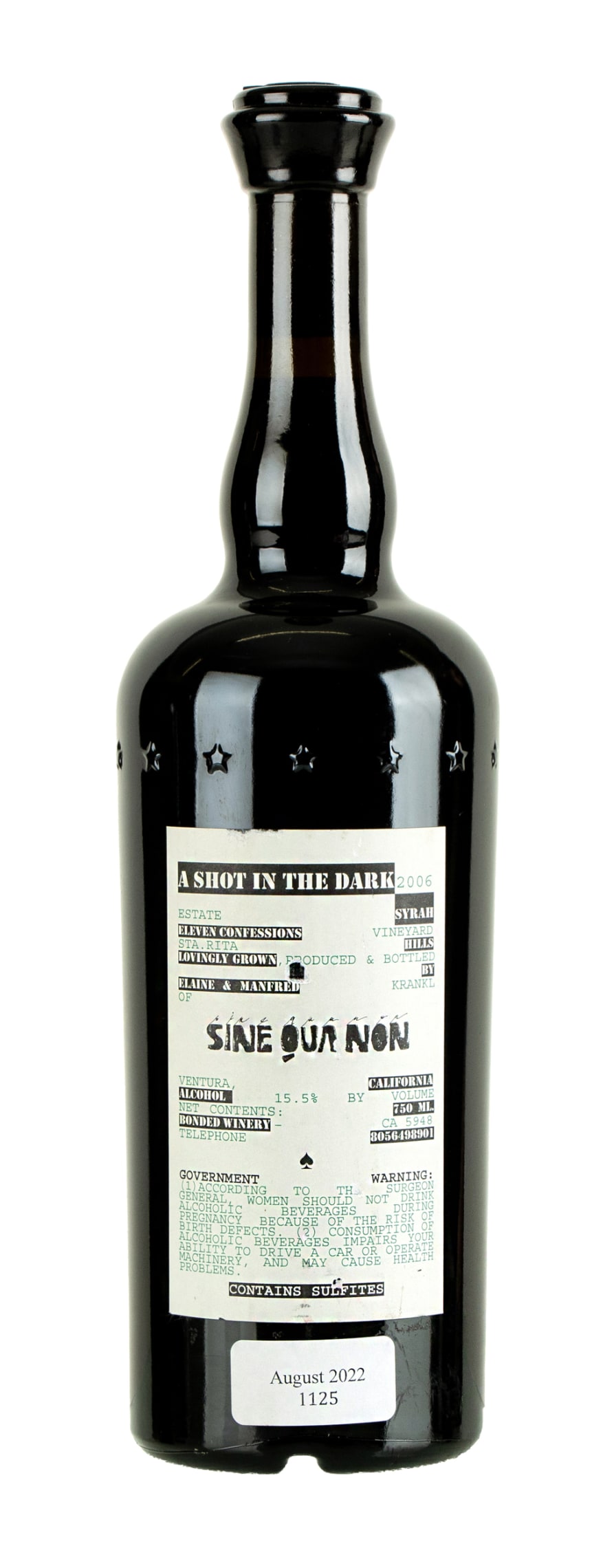 2006 A Shot in the Dark Syrah 1 (1 x 1) 750ml by Sine Qua Non | Strauss ...