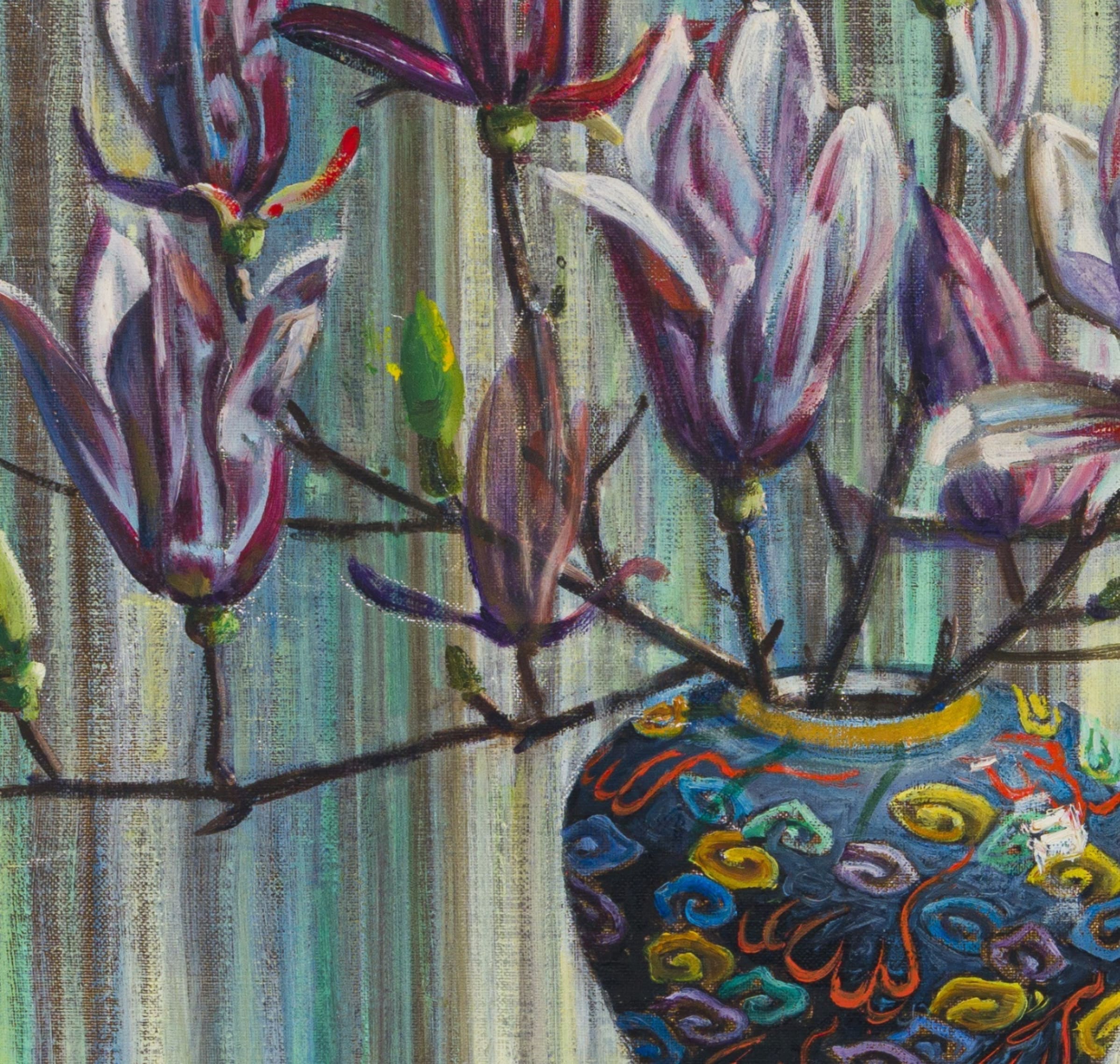 Woman Reading 'Pigeon's Luck' with Magnolias in a Chinese Vase by ...
