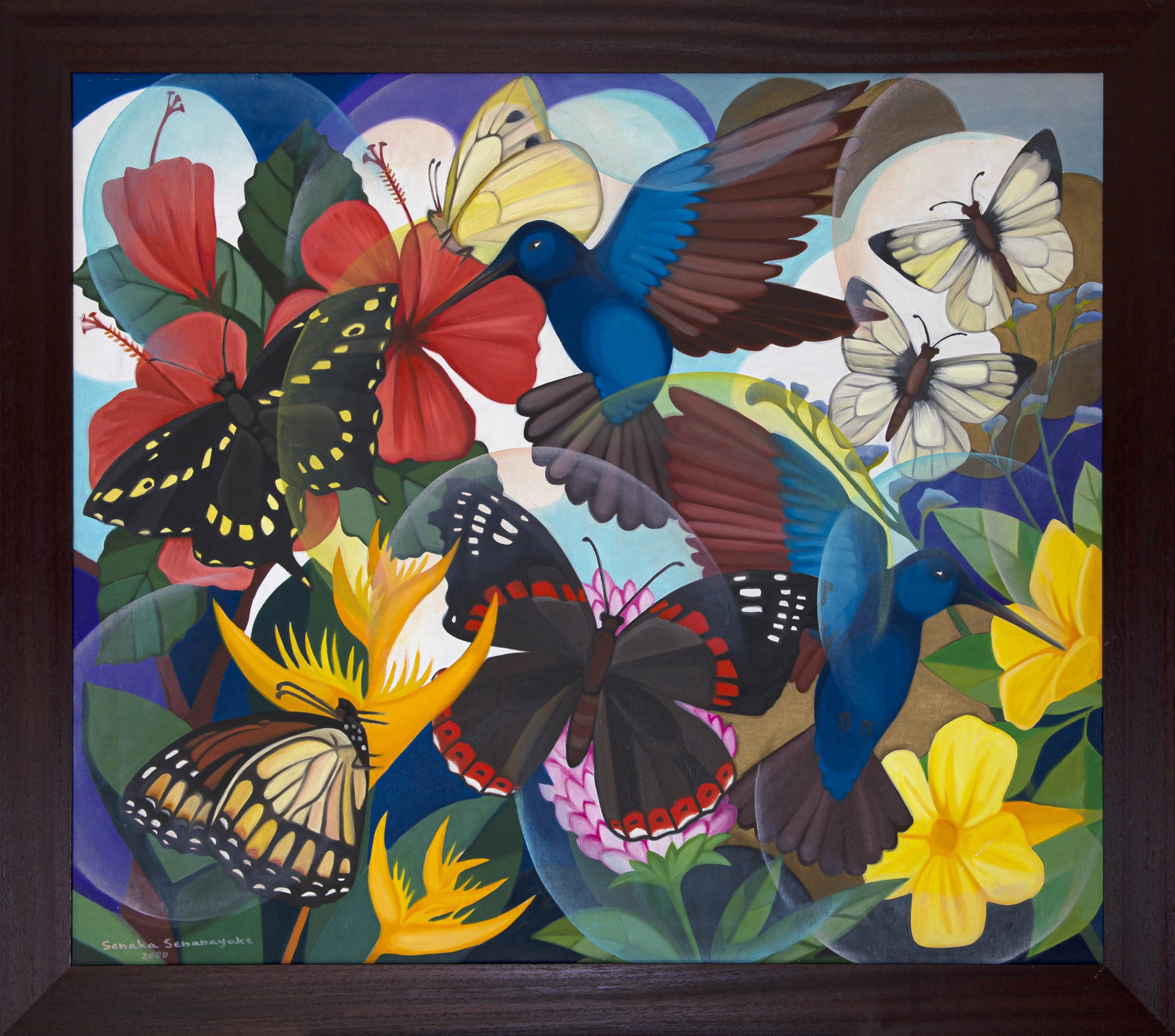 Sun Bird, Butterflies and Flower Composition by Senaka Senanayake ...