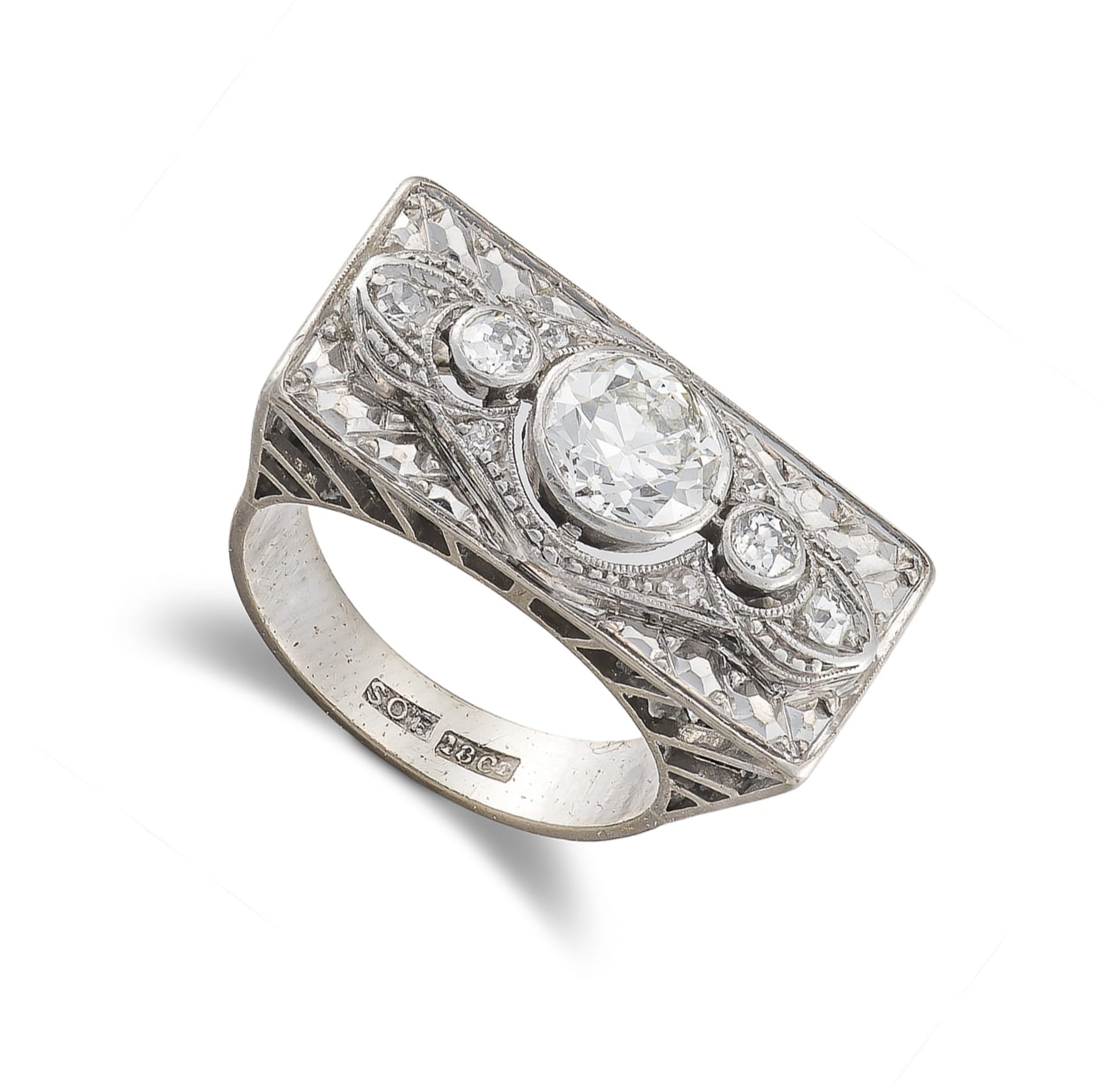 Diamond dress ring the rectangular openwork plaque collet-set with an ...