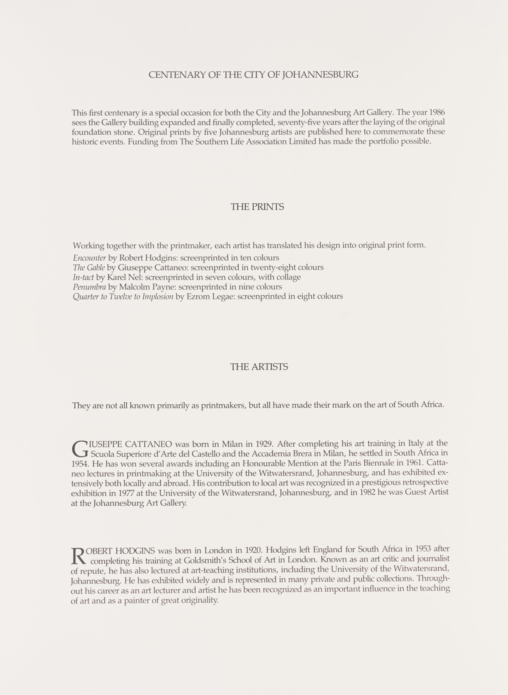 Johannesburg Centenary Print Portfolio by The Brenthurst Press for The ...