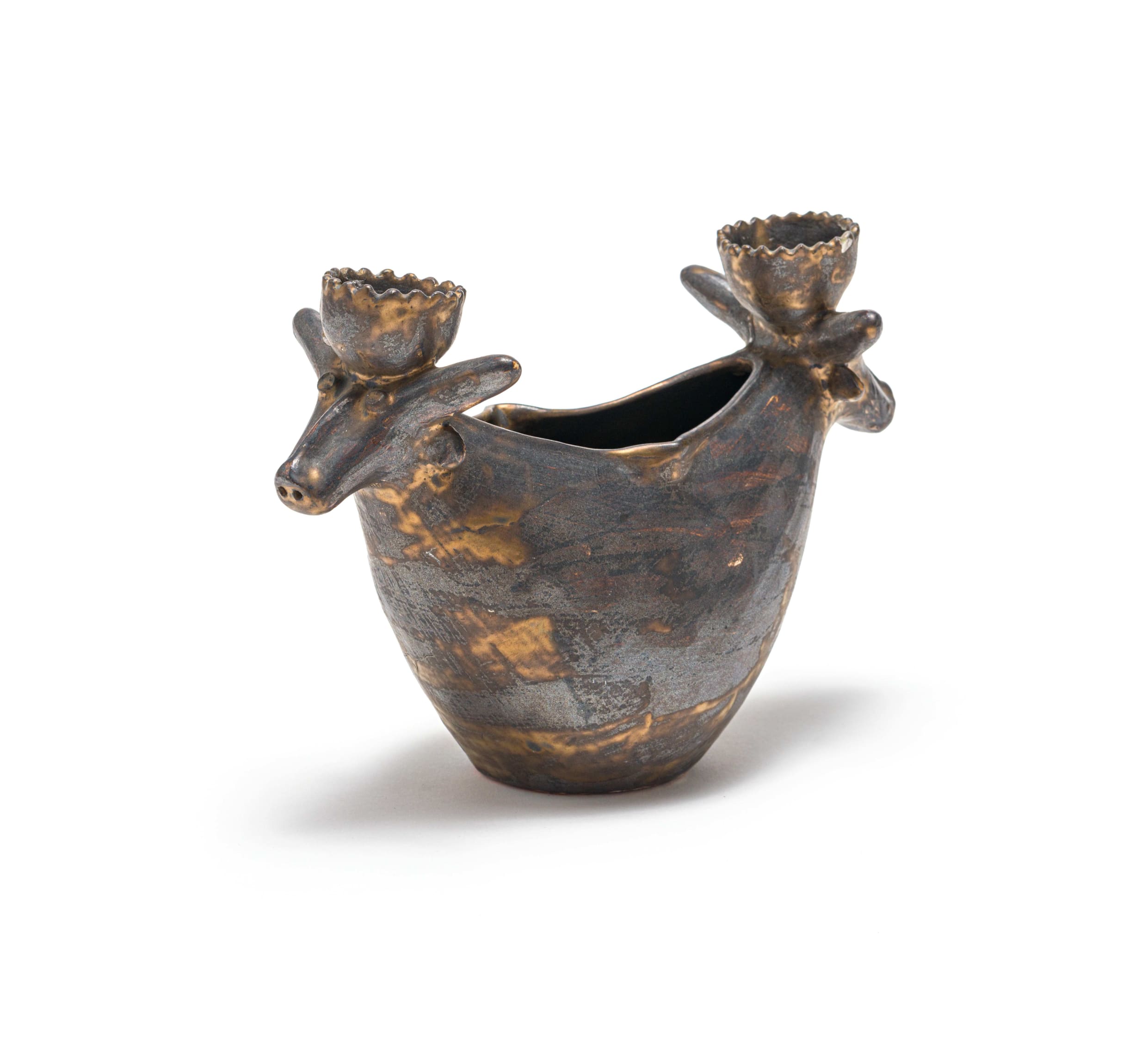 Candle Stick Vessel decorated with Double Goat Heads by Elizabeth ...