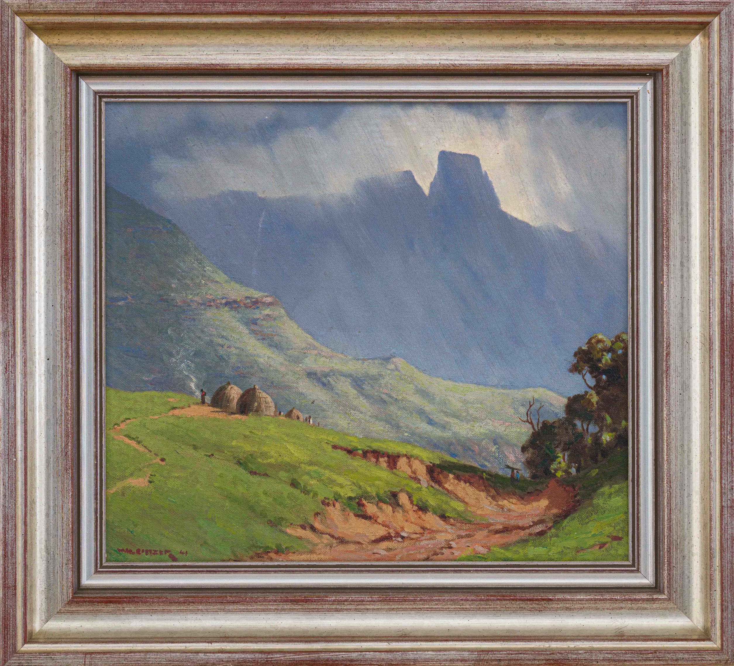 Mountain Landscape with Huts by Willem Hermanus Coetzer | Strauss & Co