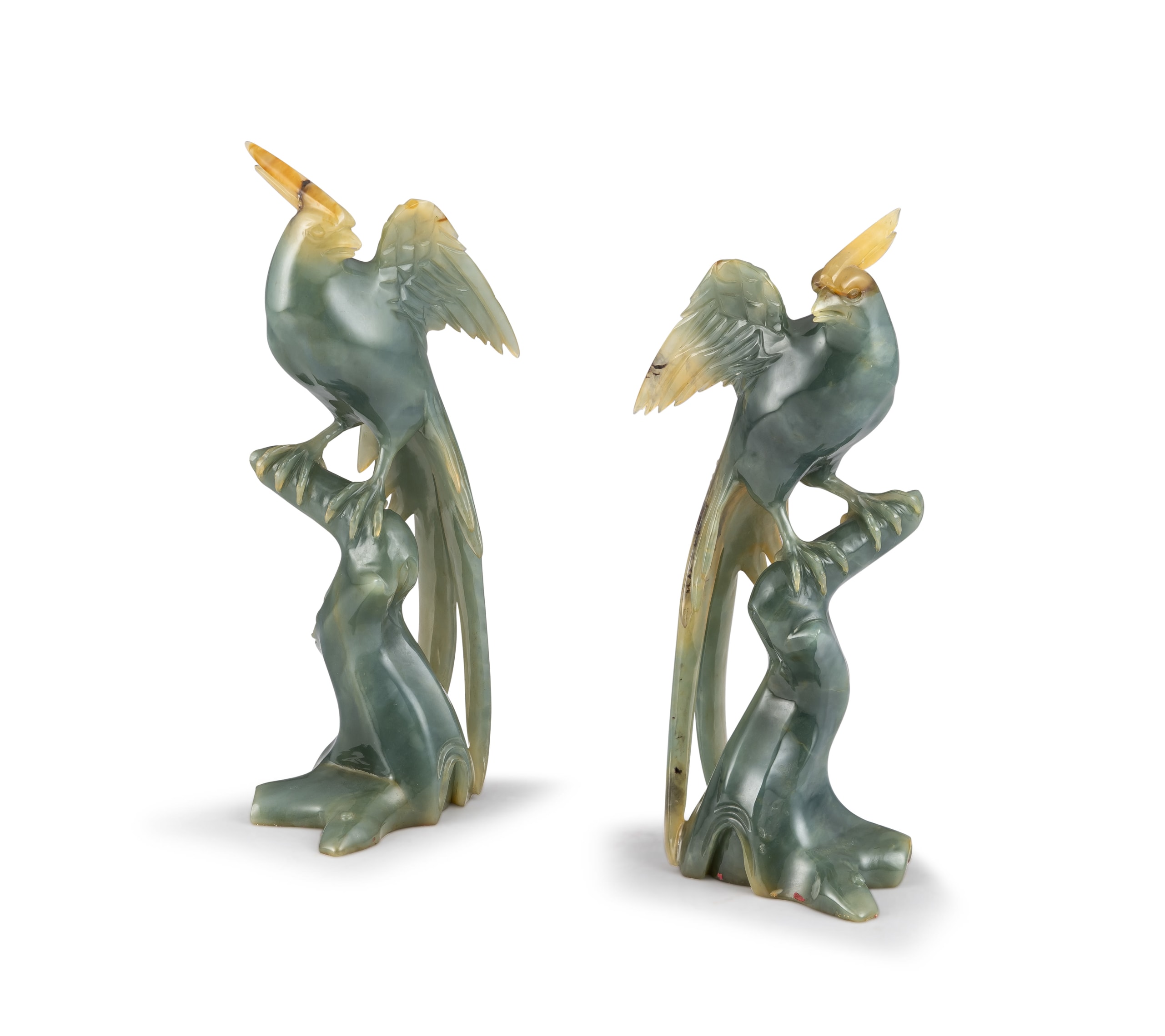 A pair of Chinese carved jade birds, 20th century | Strauss & Co