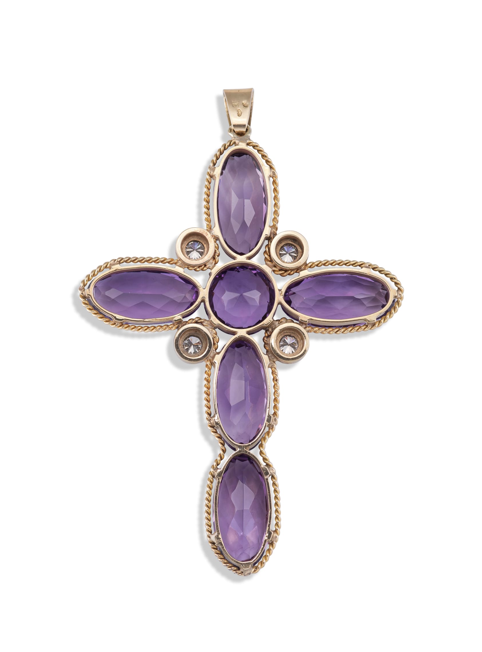14k yellow gold amethyst cross pendant | Strauss & Co