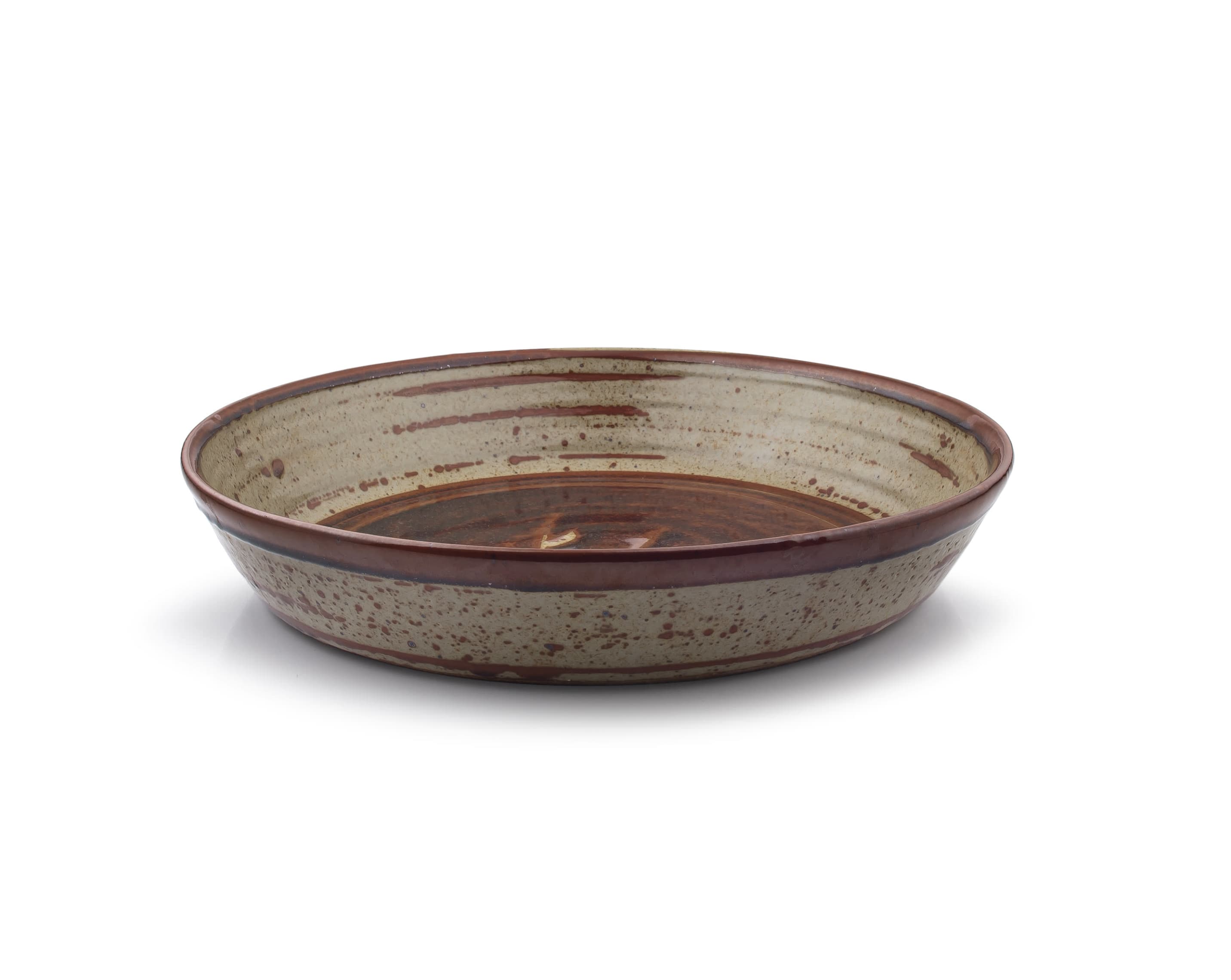 Brown-glazed stoneware dish with a wildgrass motif by Hyme Rabinowitz ...