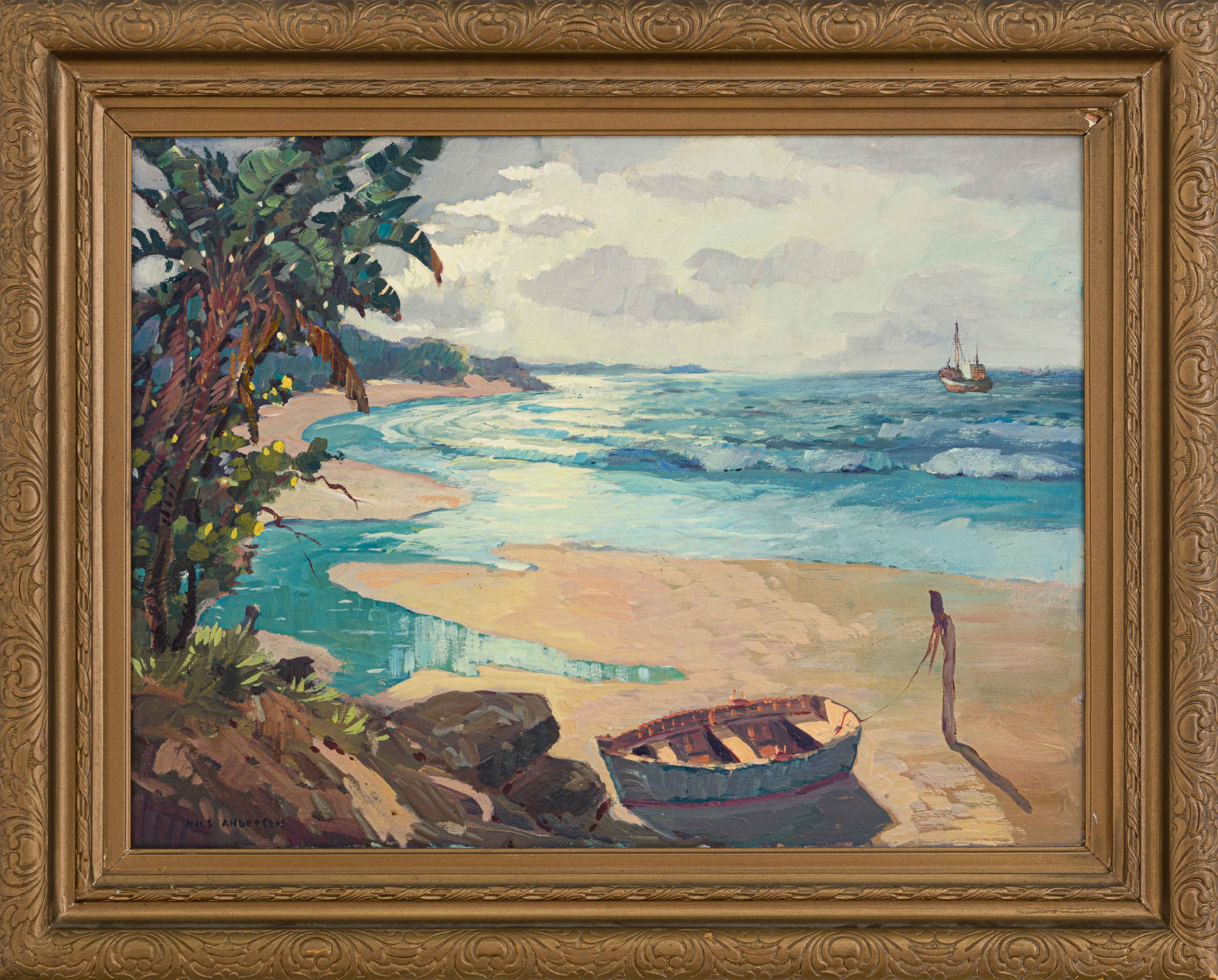 Coastal Landscape with Beached Boat by Nils Andersen | Strauss & Co