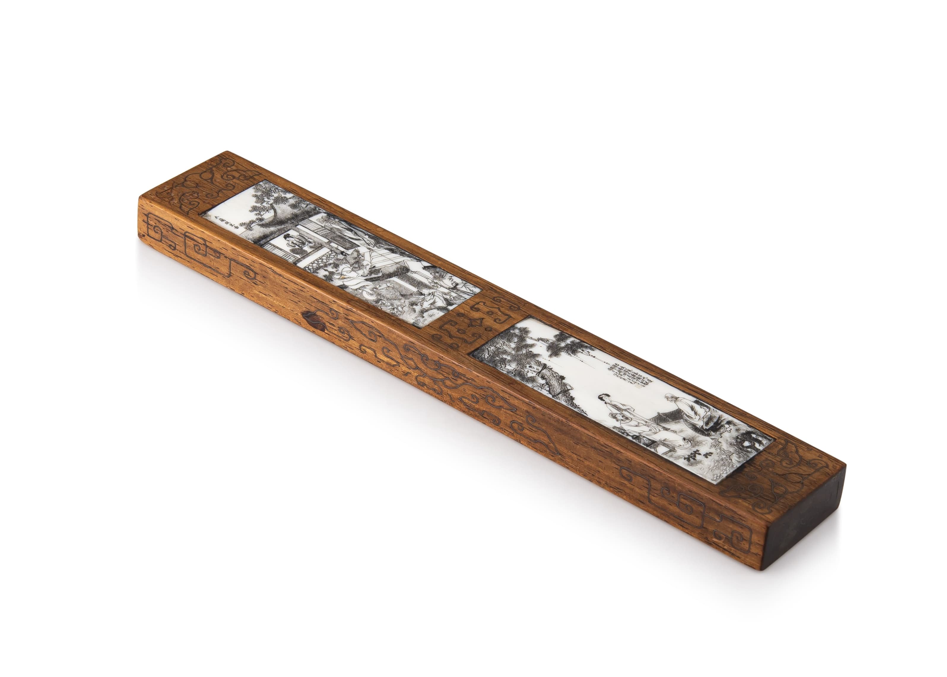 A Chinese ivory inlaid wooden scroll weight, Qing Dynasty 18th/19th ...