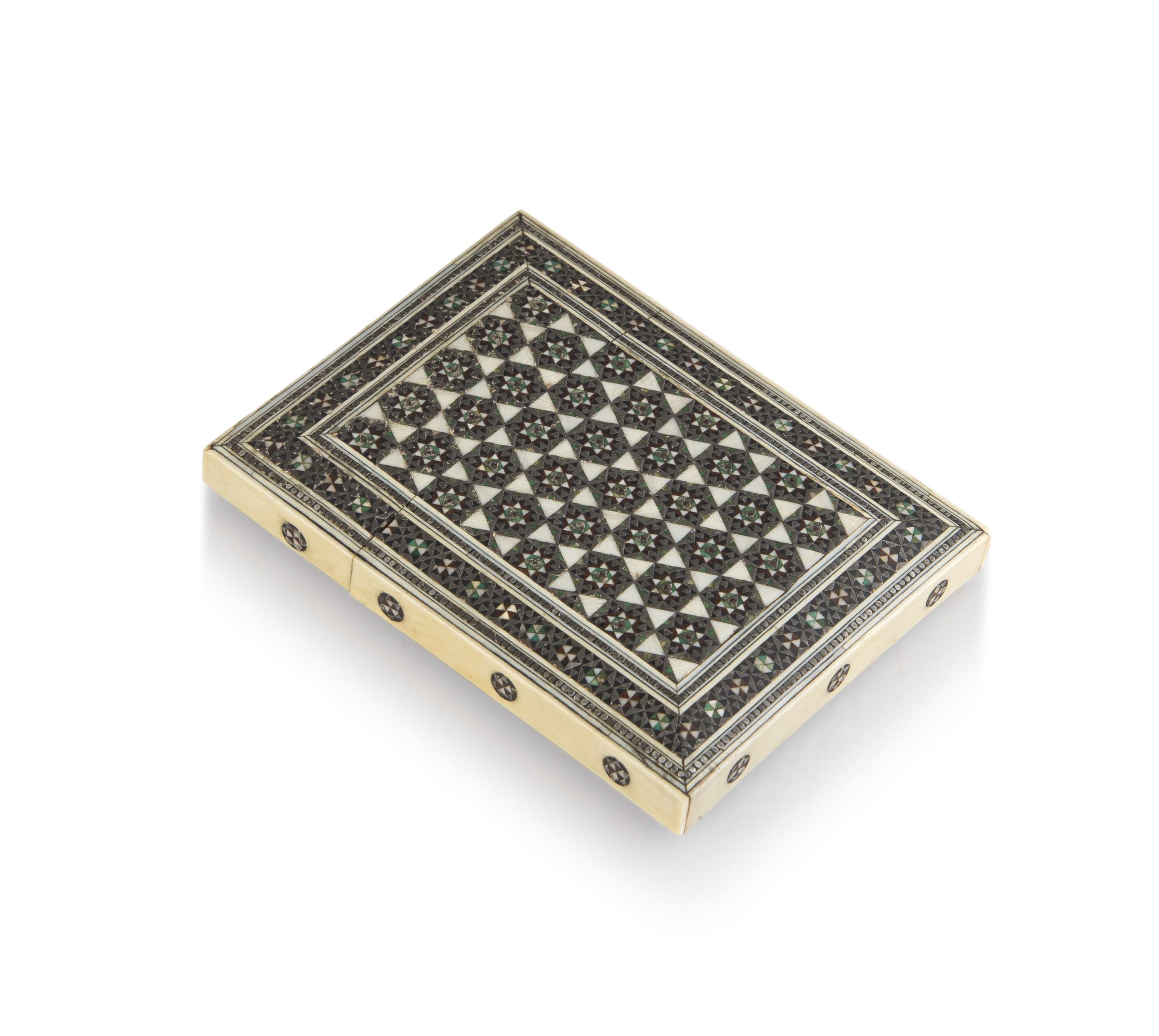 An Anglo-Indian sandalwood and ivory sadeli card case, late 19th ...
