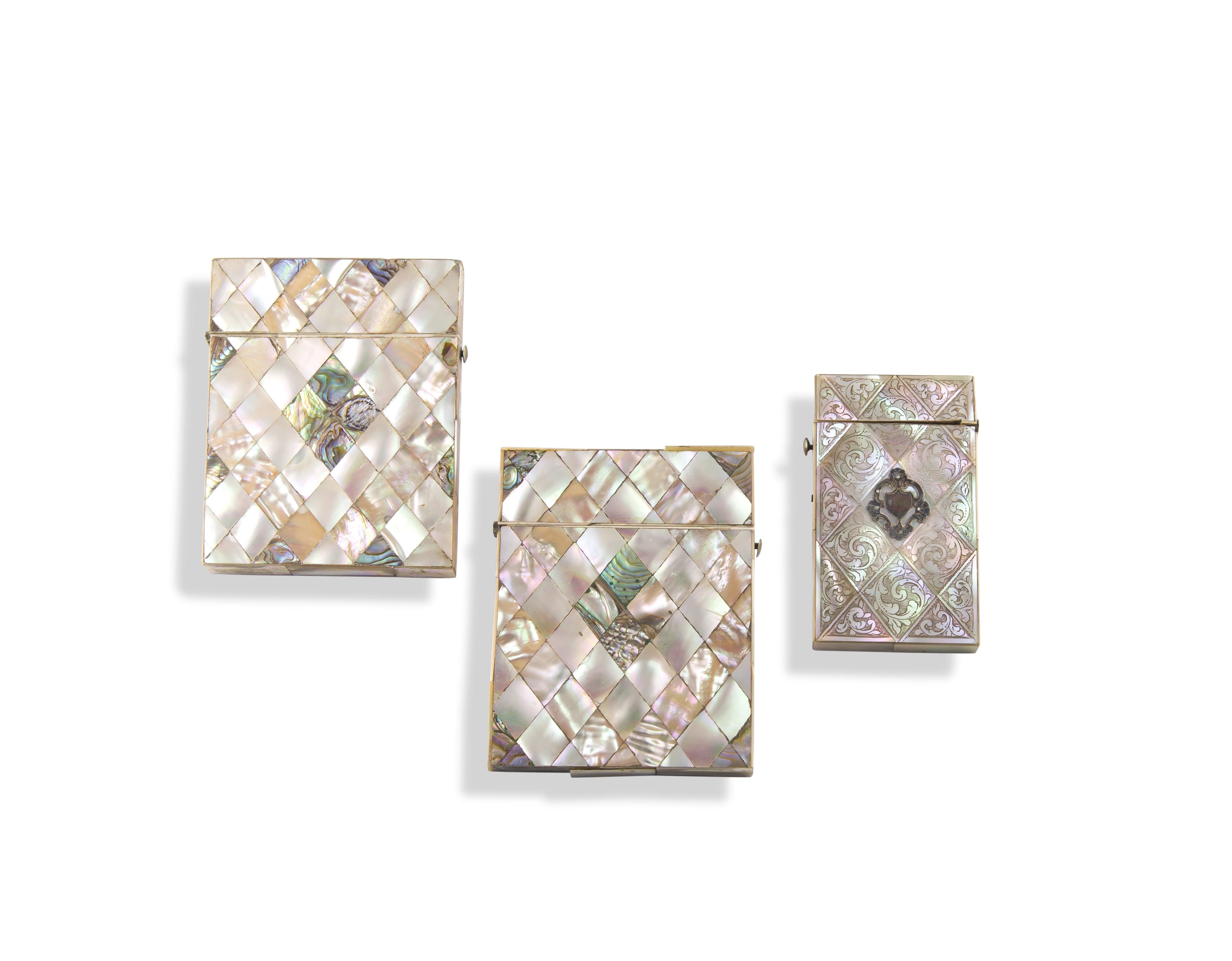 Three mother-of-pearl card cases, late 19th century | Strauss & Co