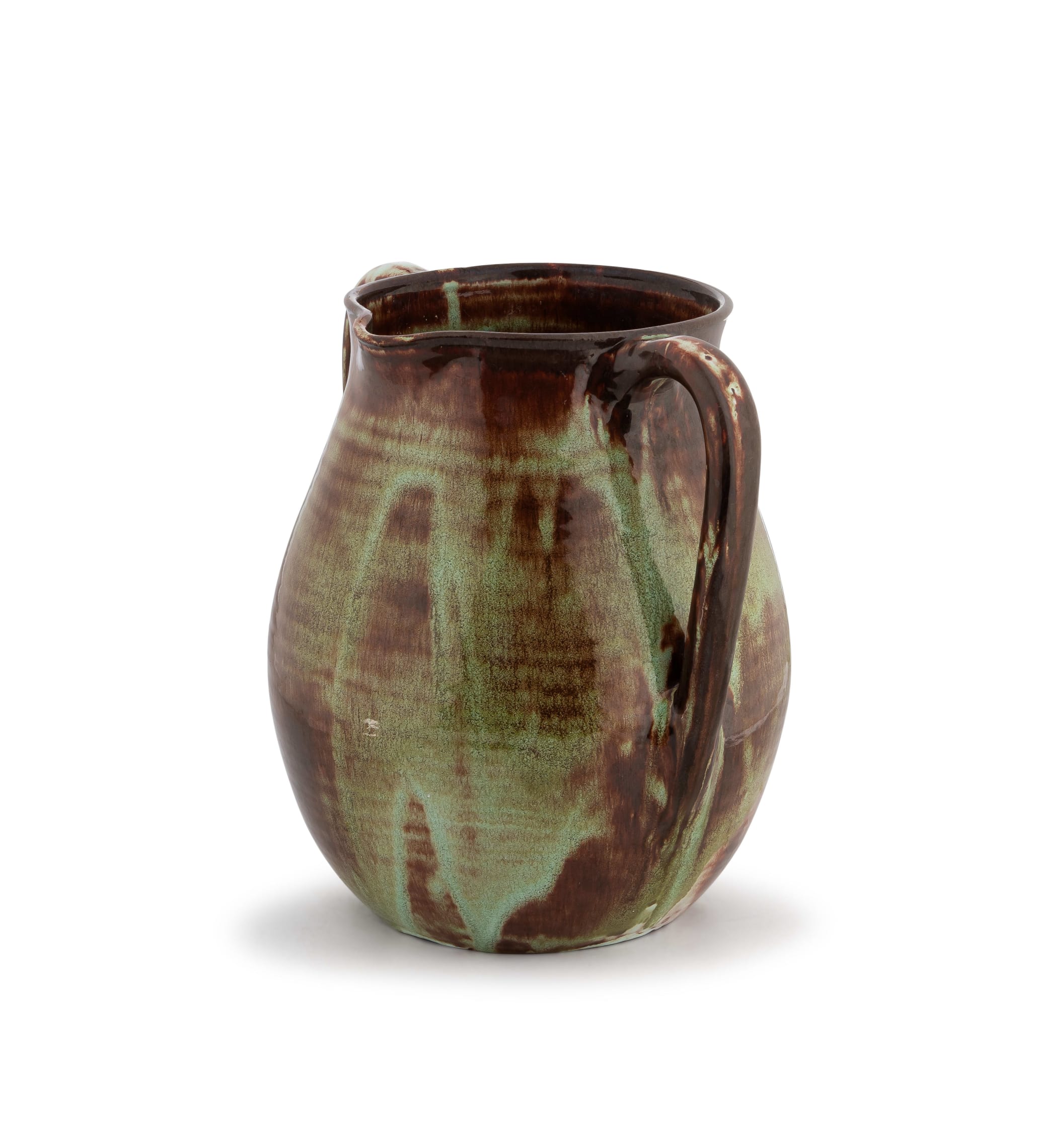 Green- and brown-glazed two-handled vase by Linn Ware/Ceramic Studio ...